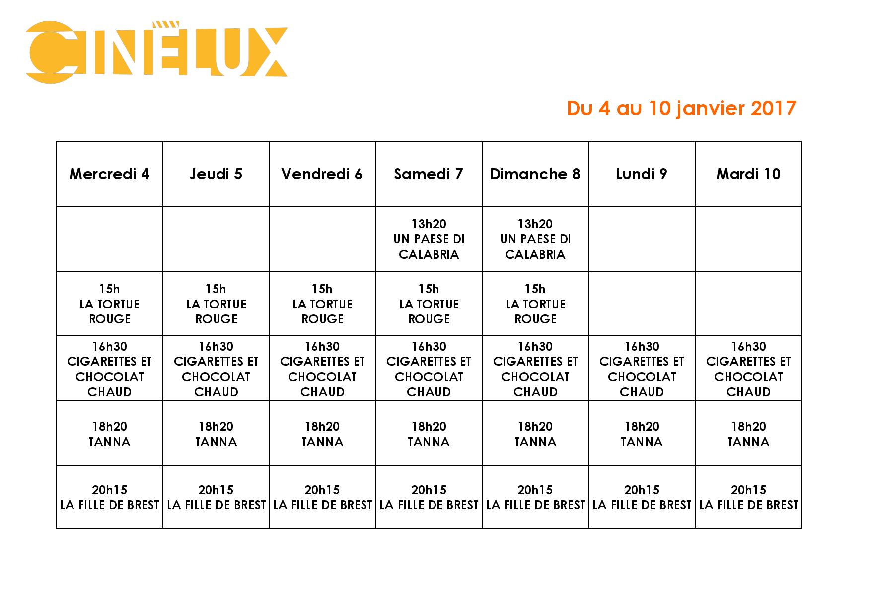 Programmation semaine du 4 au 10 janvier 2017 | Cinélux
