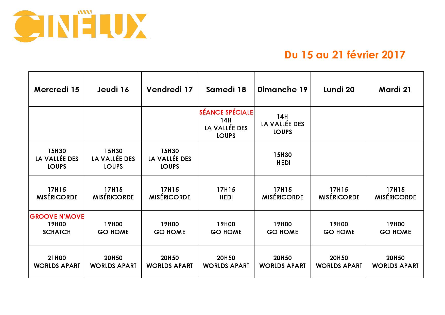 Programmation semaine du 15 au 21 février 2017 | Cinélux