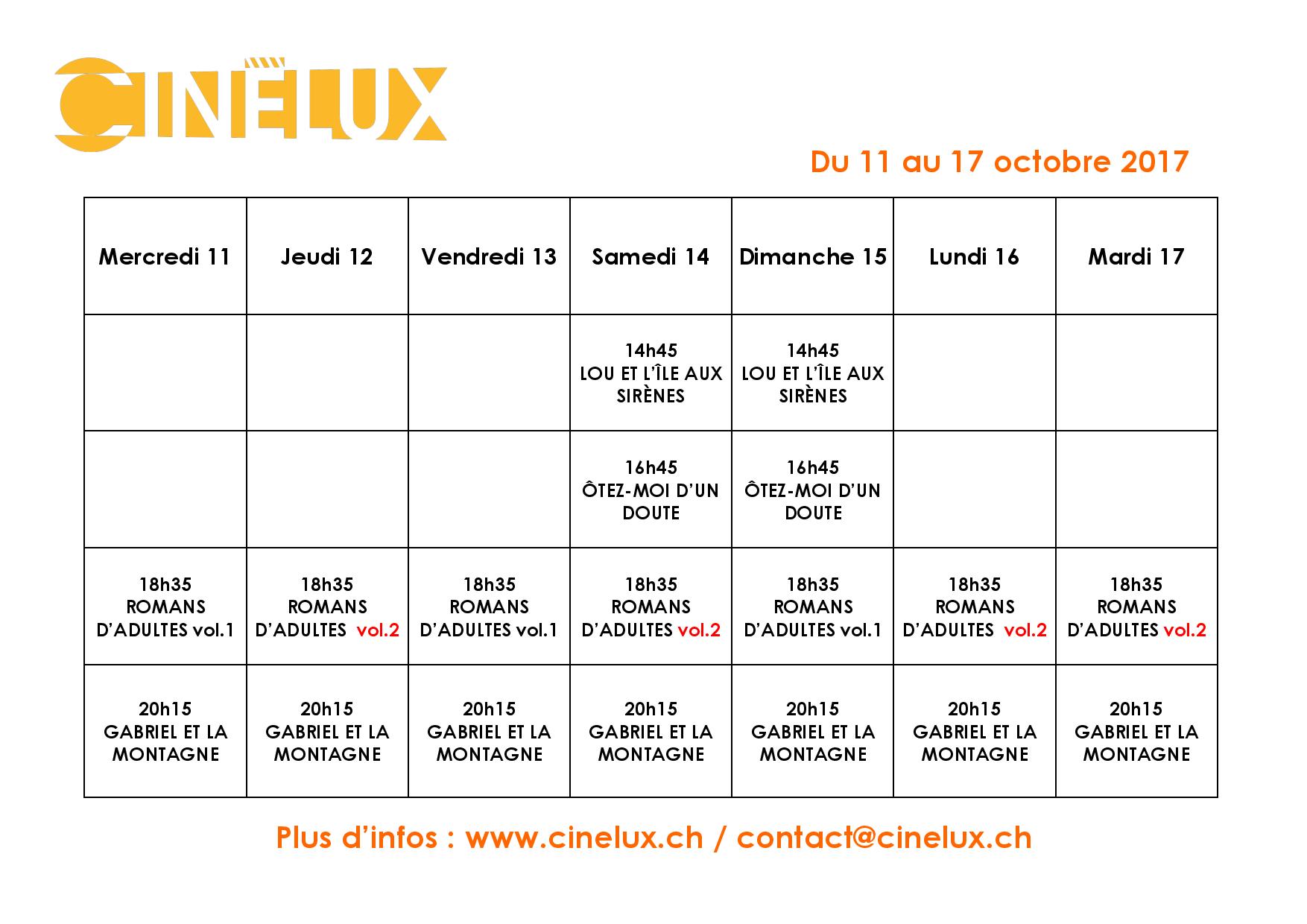 Programmation semaine du 11 au 17 octobre 2017 | Cinélux